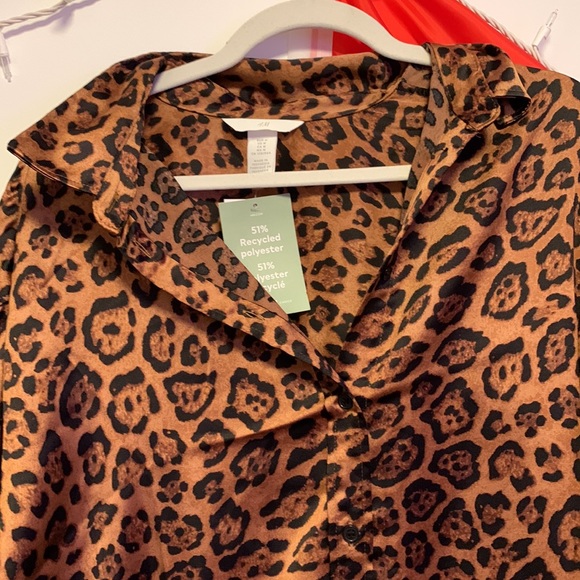 H&M | Tops | Hm Leopard Print Silky Button Down | Poshmark